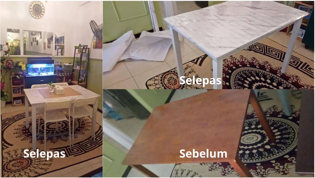 Ubahsuai Meja Kayu Lama Kepada Meja Marbel Mahal | Giler Deco
