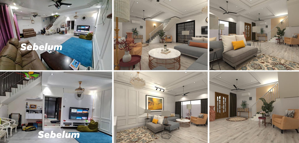 Transformasi Ruang Tamu Lama Kepada Konsep Simple "Moden + Glamour ...