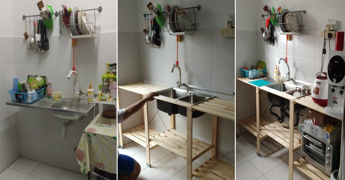 DIY Rak Sinki & Table Top Kayu Bajet Kepada Isteri Tersayang
