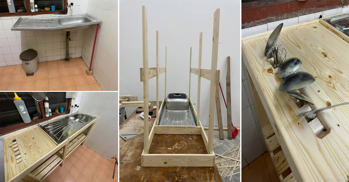 Projek DIY Sinki Dapur Daripada Kayu Pine Yang Kalis Air