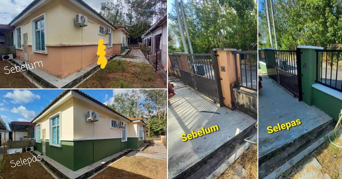 Proses Mengecat Bahagian Luar Rumah Warna Hijau Lumut