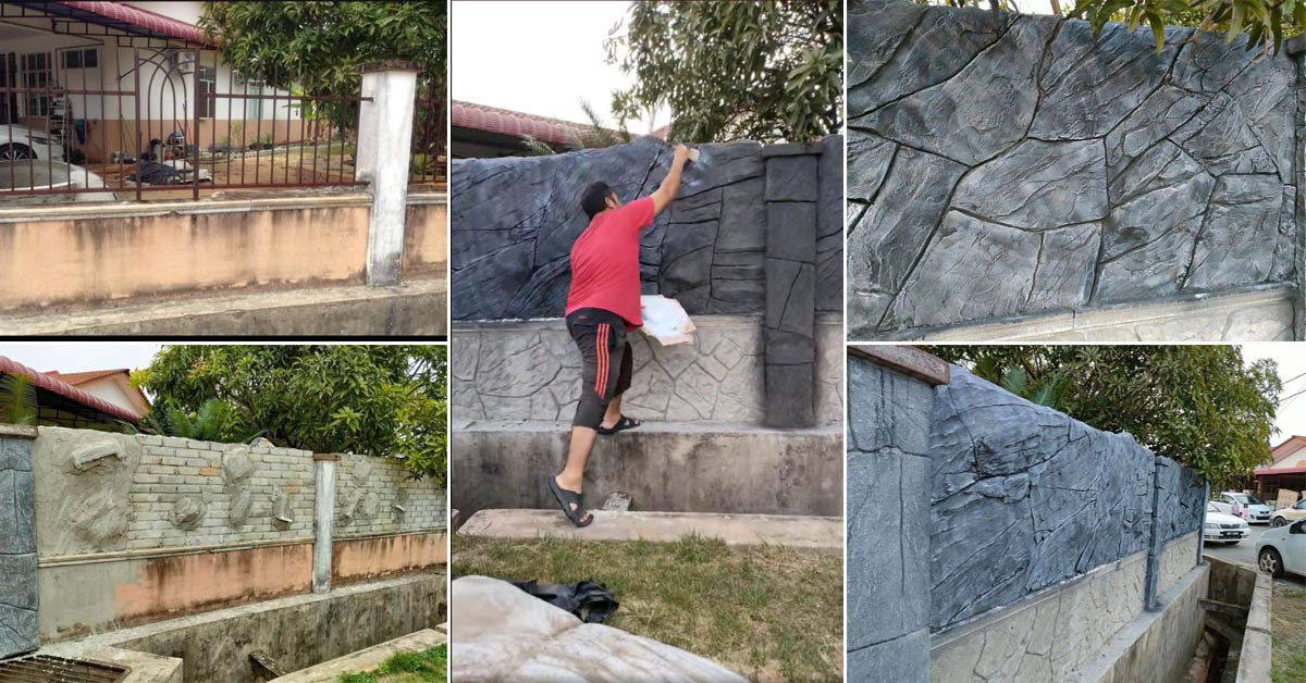DIY Pagar Dinding Rumah Kepada Corak Batu Dari Simen | Giler Deco